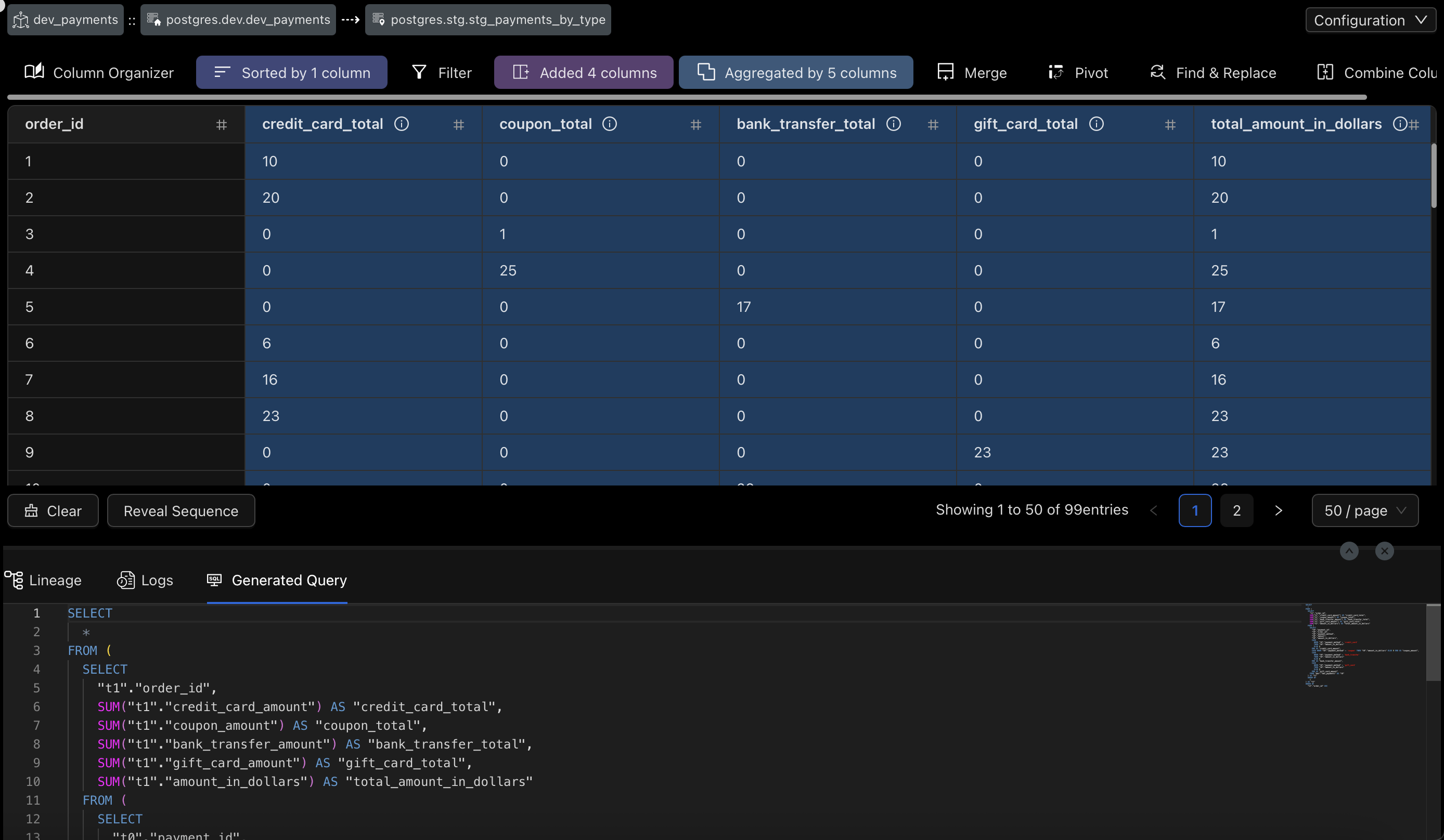 Creating the stg_payments_by_type Model | Visitran Documentation